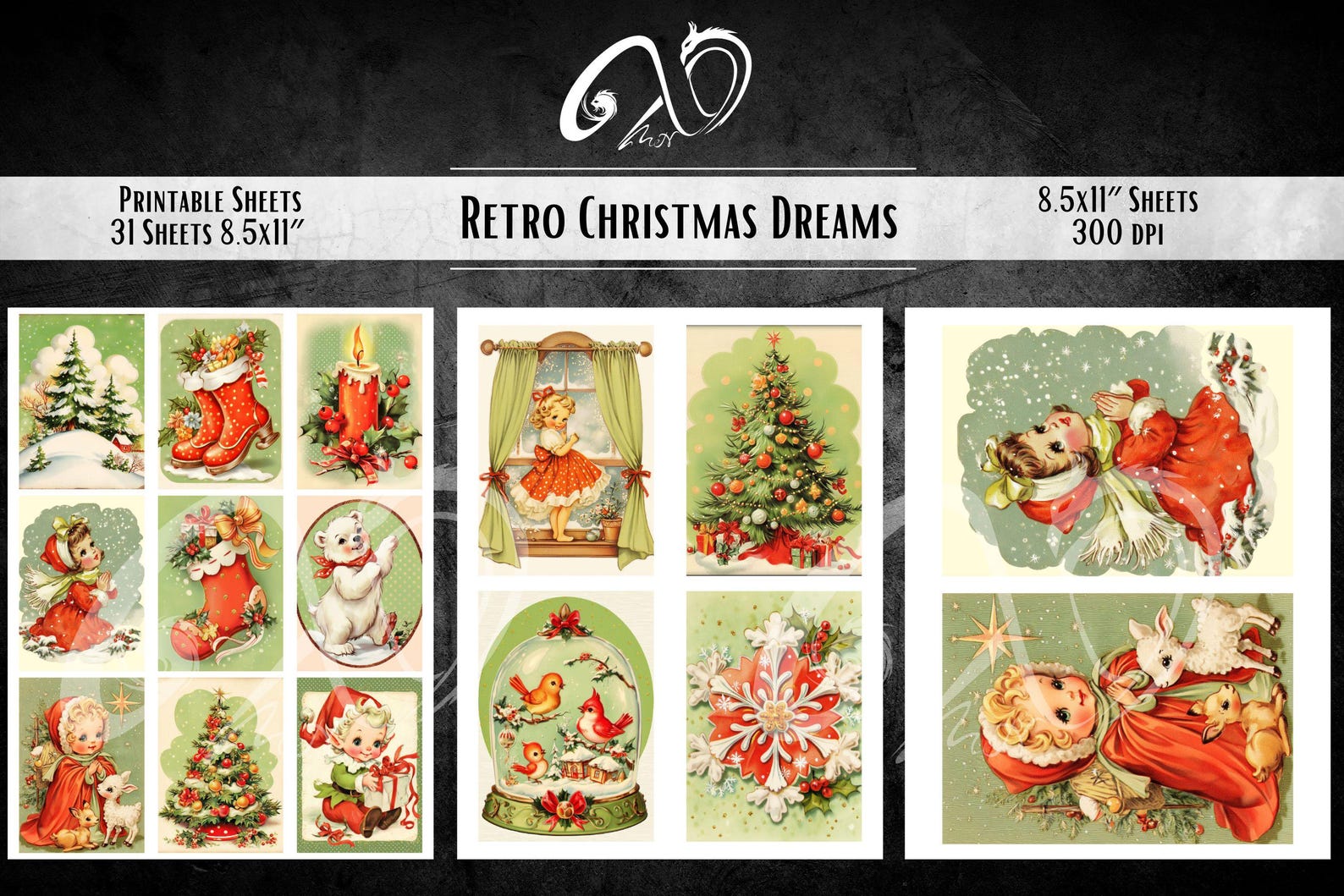 Retro Christmas Digital Paper Pack: Vintage Holiday Ephemera (digital ...