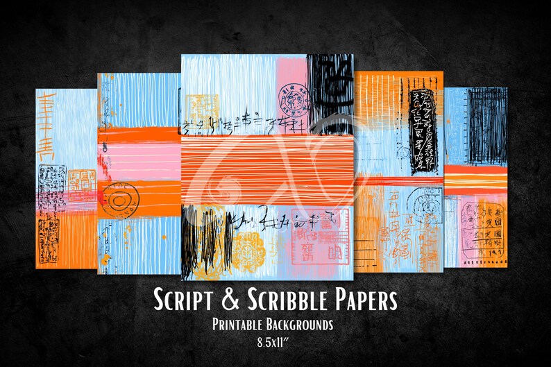 Asemic Writing Collage Papers: Printable Art Backgrounds (JPG) - Etsy