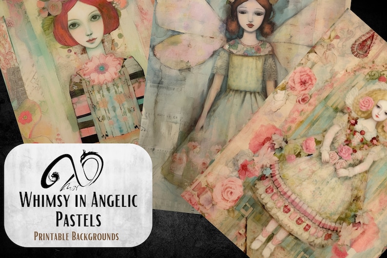 Angelic Pastel Art, Whimsical Angels, Printable Scrapbooking Kit ...