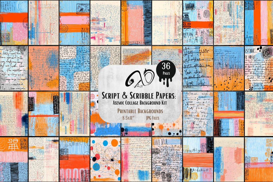 Asemic Writing Collage Papers: Printable Art Backgrounds (JPG) - Etsy
