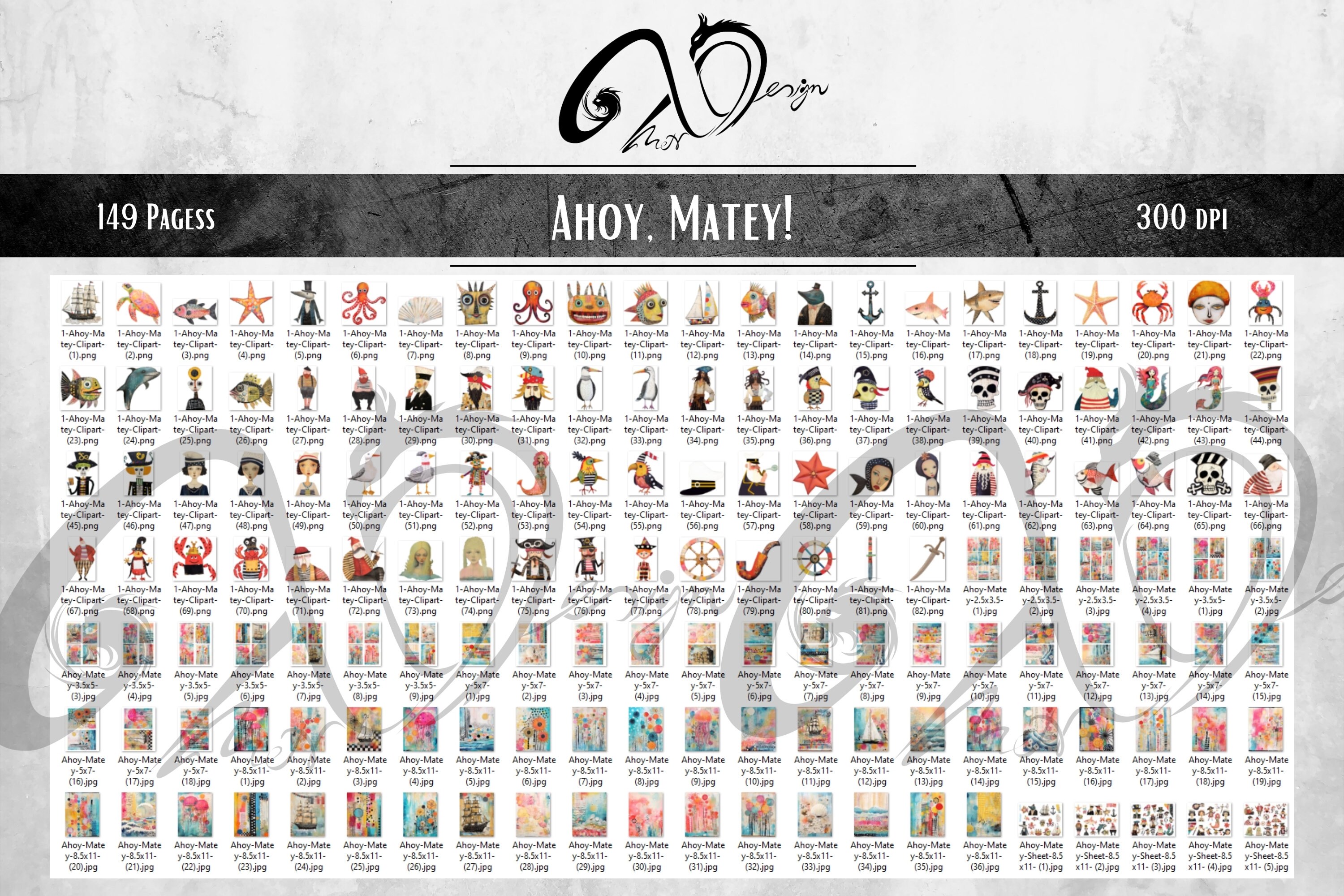 Ahoy, Matey Whimsical Clipart, Ephemera, Mixed Media Art, Printable ...