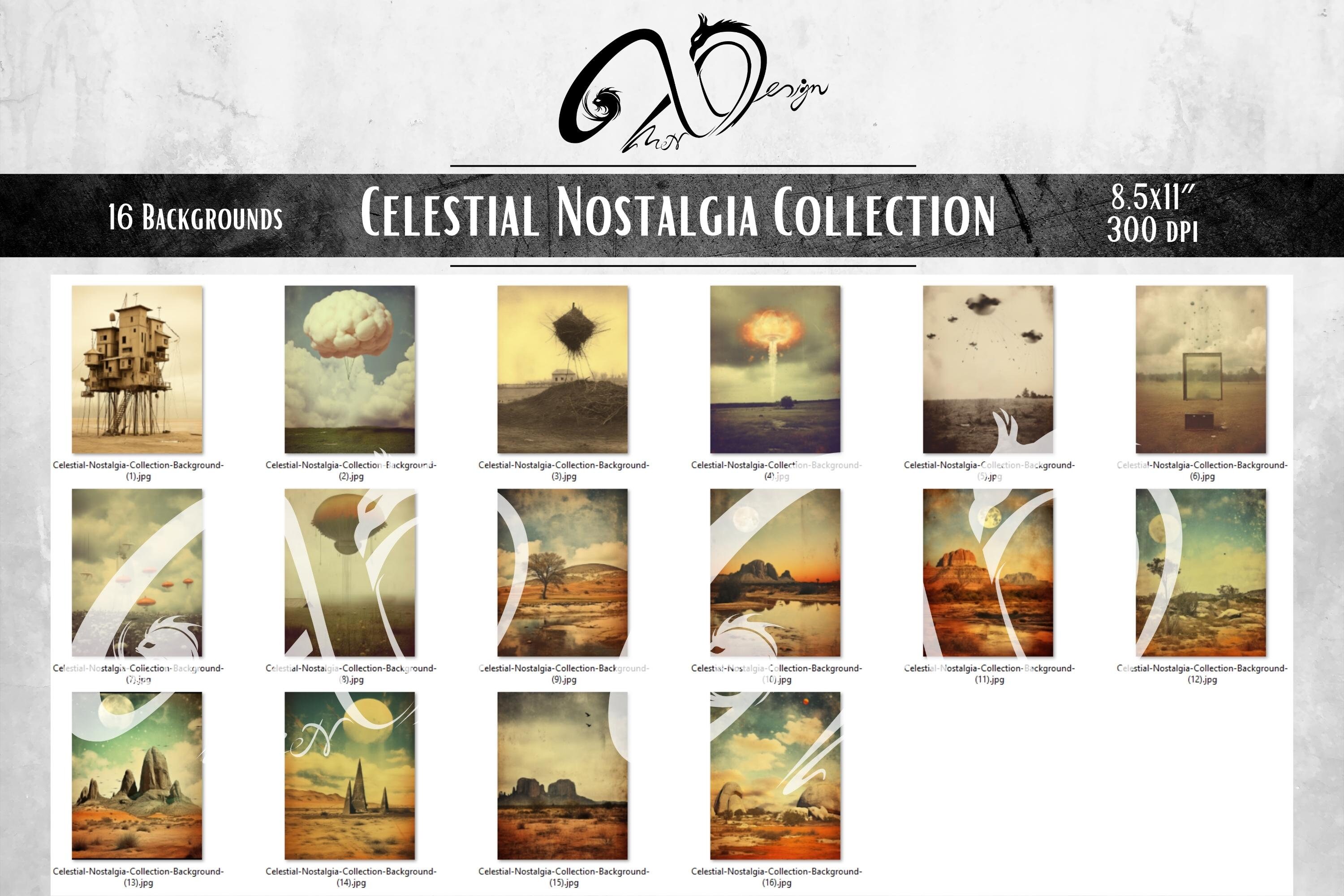 Celestial Nostalgia Collection, Printable Surreal Backgrounds, Commercial Use, Collage ...