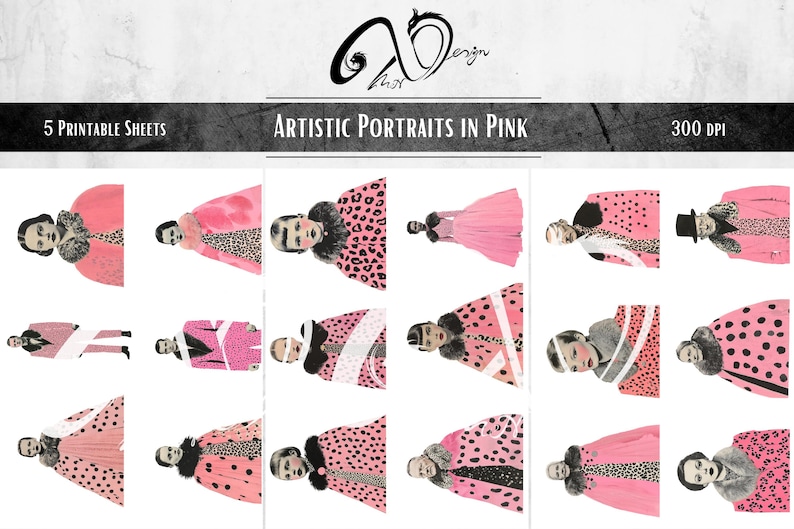 Pink Portrait Clipart: Antique Photo Collage Sheets (digital Download ...