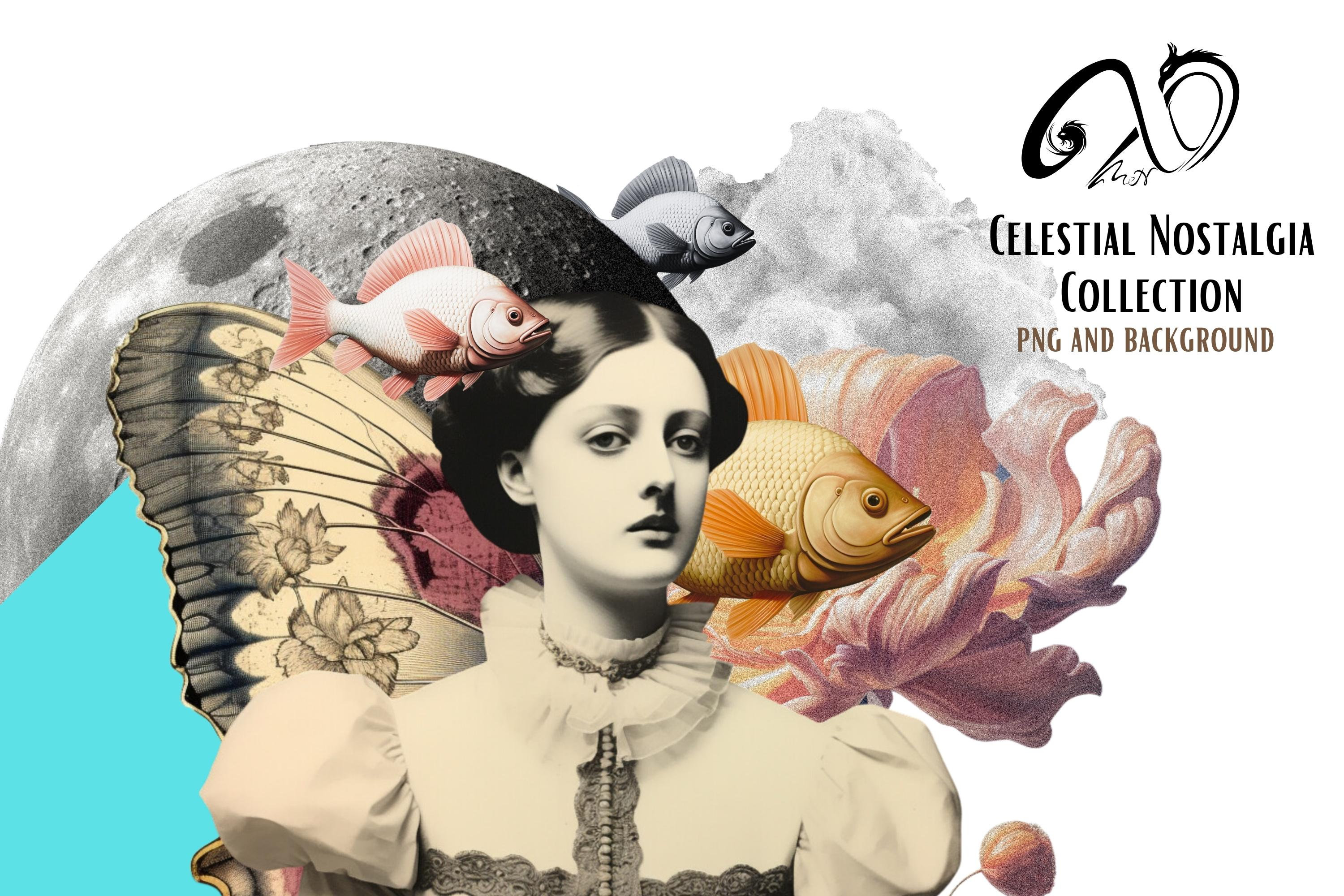 Celestial Nostalgia Collection, Printable Surreal Backgrounds, Commercial Use, Collage ...