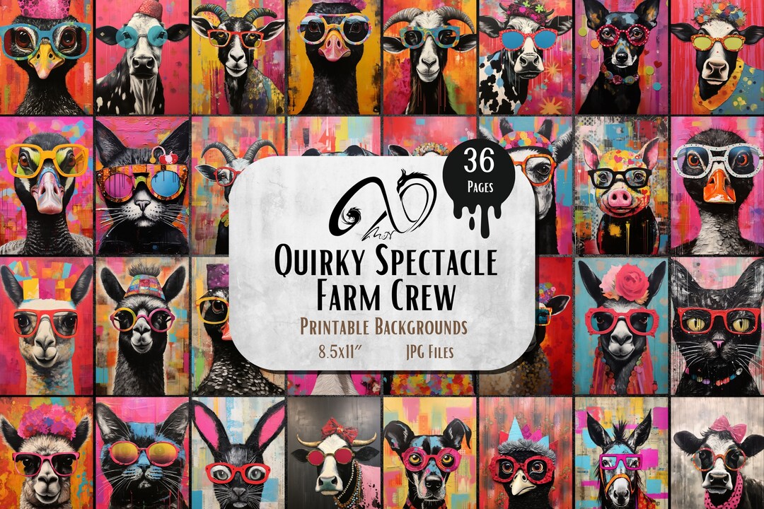 Quirky Spectacle Farm Crew- Whimsical Farm Animal Characters, Mixed ...