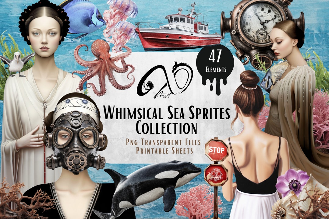 Whimsical Sea Sprites Collection, Mixed Media, Printable Scrapbooking ...