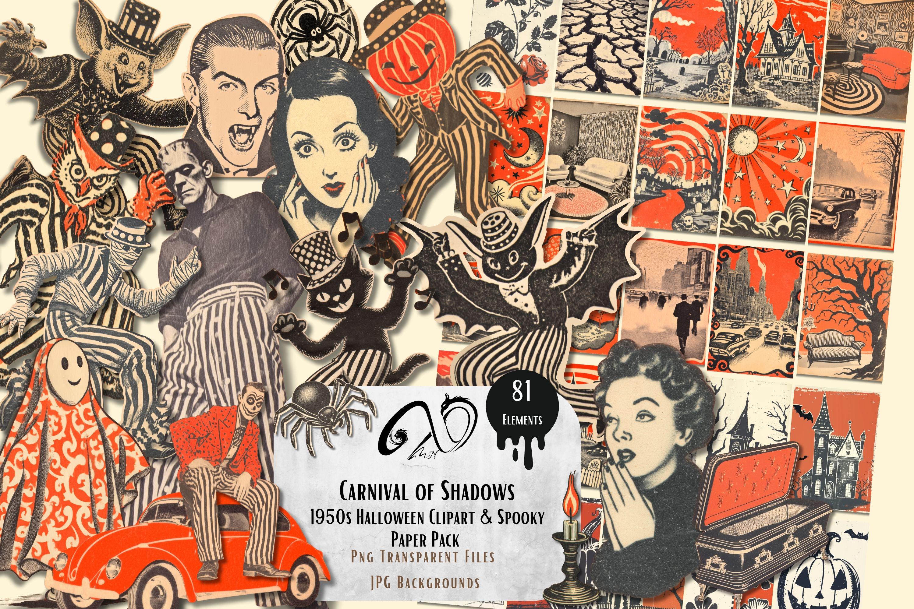 Vintage 1950s Halloween Clipart & Paper Kit (digital Download) - Etsy