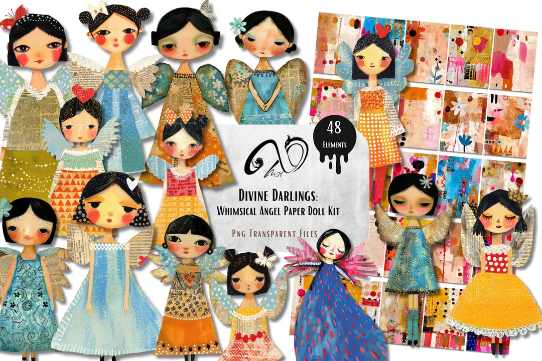 Divine Darlings: Whimsical Angel Paper Doll Kit, Mixed Media Art ...