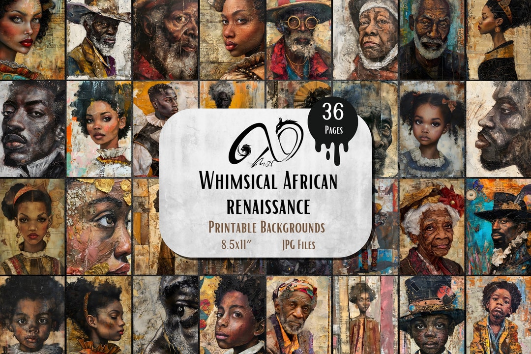 Whimsical African Renaissance Portrait, Digital Journal Ephemera ...