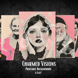 Charmed Visions: Pink Romantic and Bold Portrait, Digital Junk Journal Ephemera, Printable ...