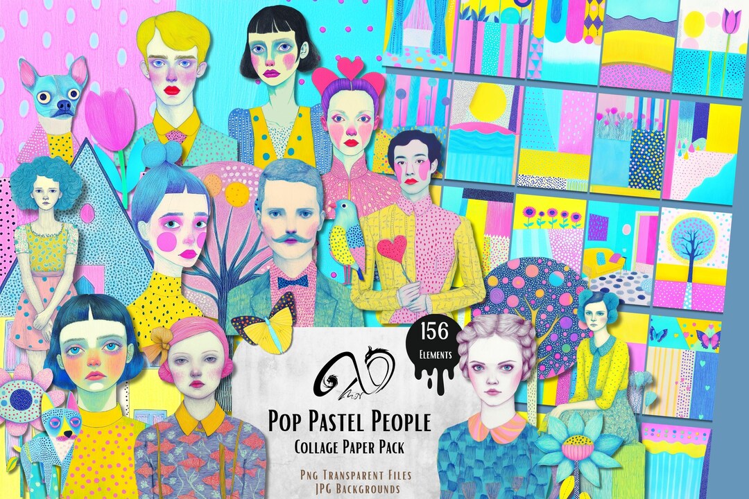Pop Pastel People Collage Paper Pack – Quirky Portraits, Abstract ...