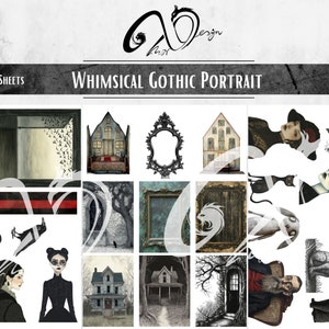 Whimsical Gothic Portrait, Ephemera, Mixed Media Art, Printable ...