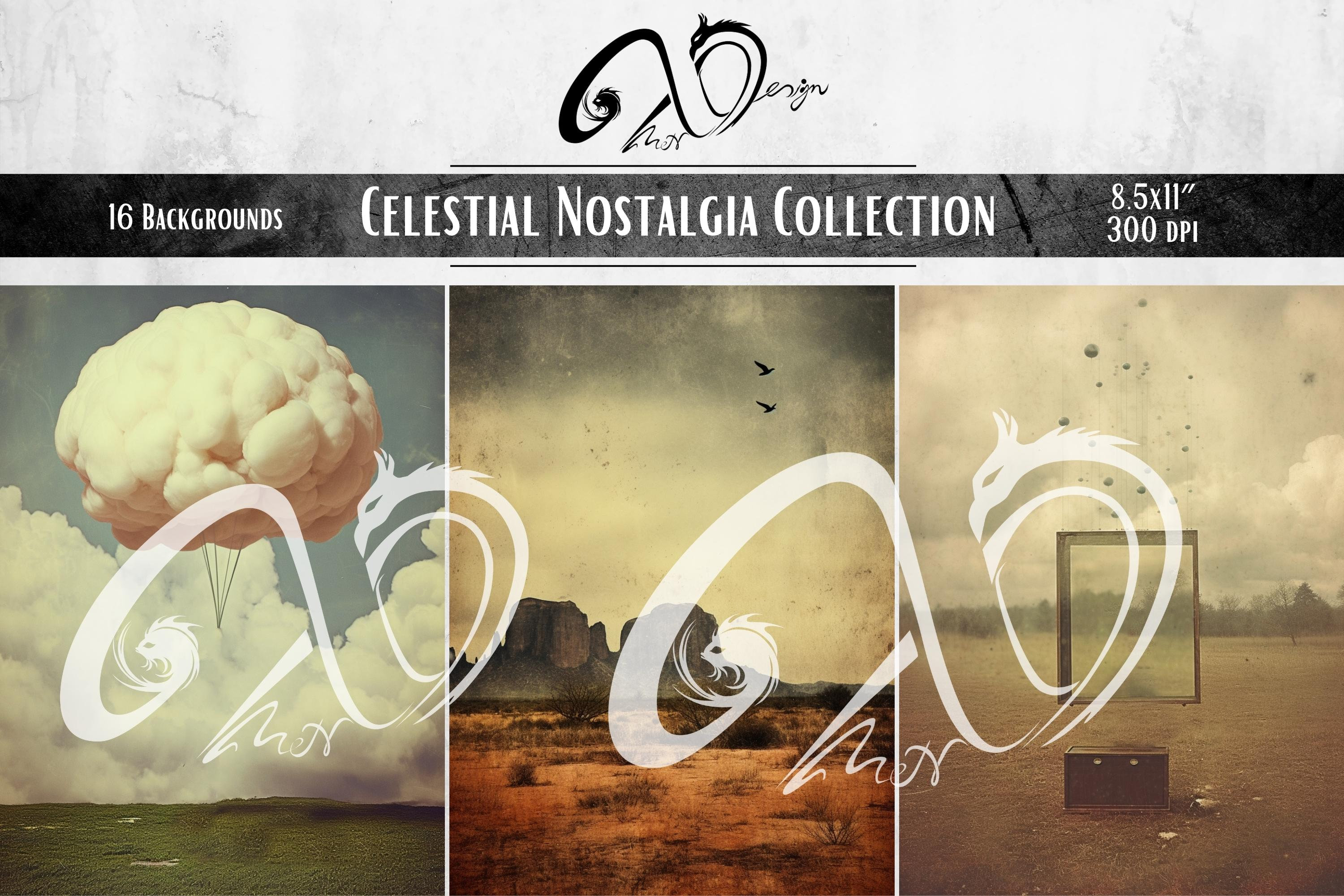 Celestial Nostalgia Collection, Printable Surreal Backgrounds, Commercial Use, Collage ...