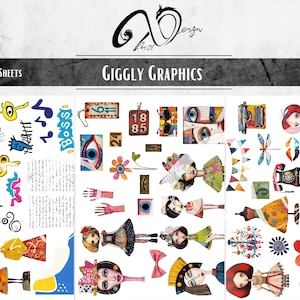 Giggly Graphics Whimsical Clipart, Ephemera, Mixed Media Art, Printable ...