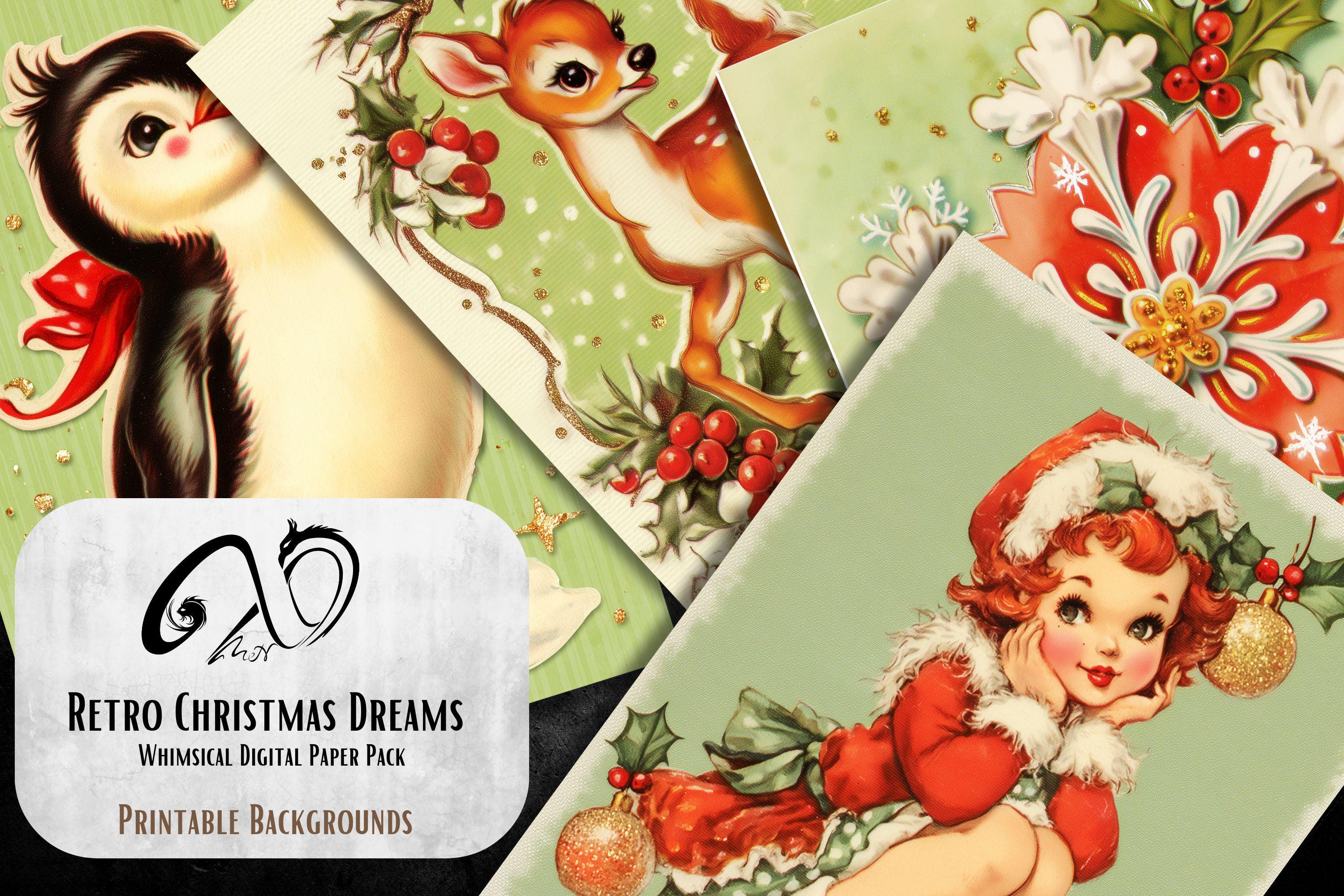 Retro Christmas Digital Paper Pack: Vintage Holiday Ephemera (digital ...