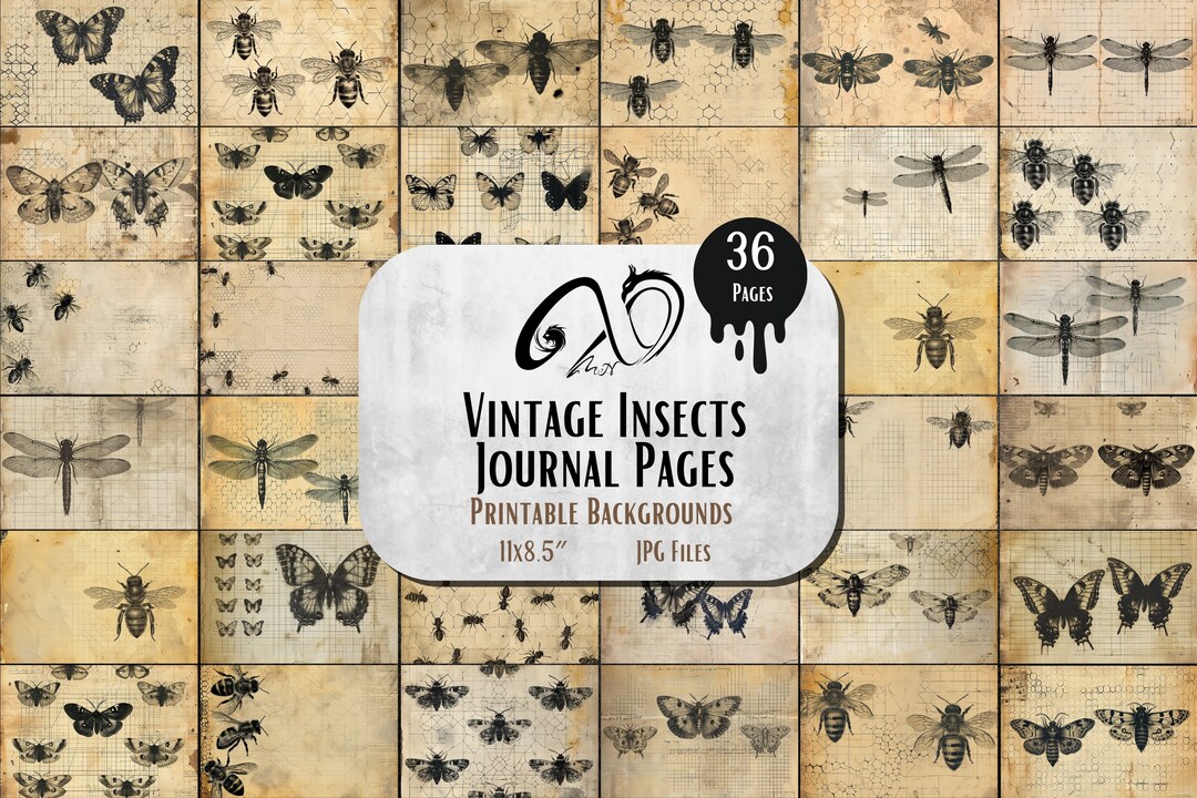 Vintage Insects Journal Pages, Printable, Vintage Ephemera, Junk ...