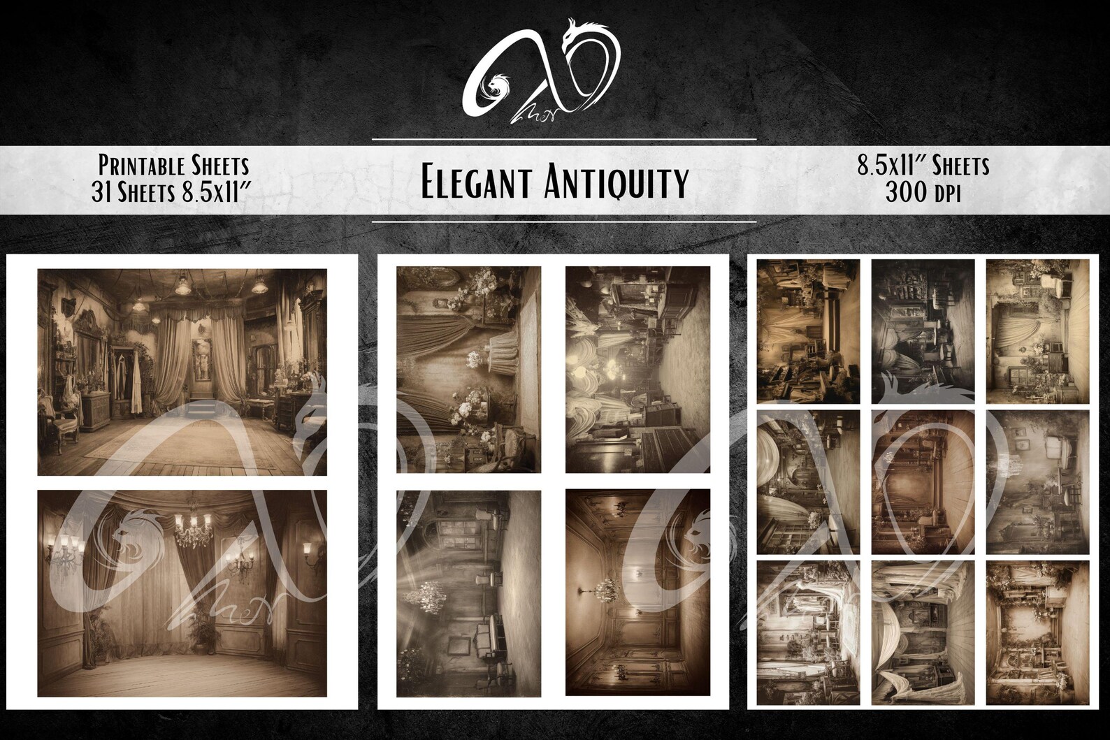 Vintage Shop Salon Backdrops: Printable Sepia Interiors (digital ...