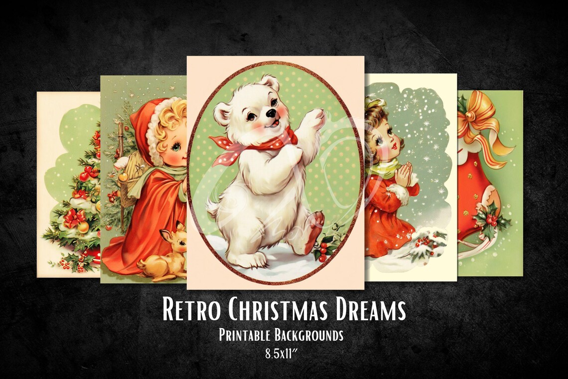 Retro Christmas Digital Paper Pack: Vintage Holiday Ephemera (digital ...