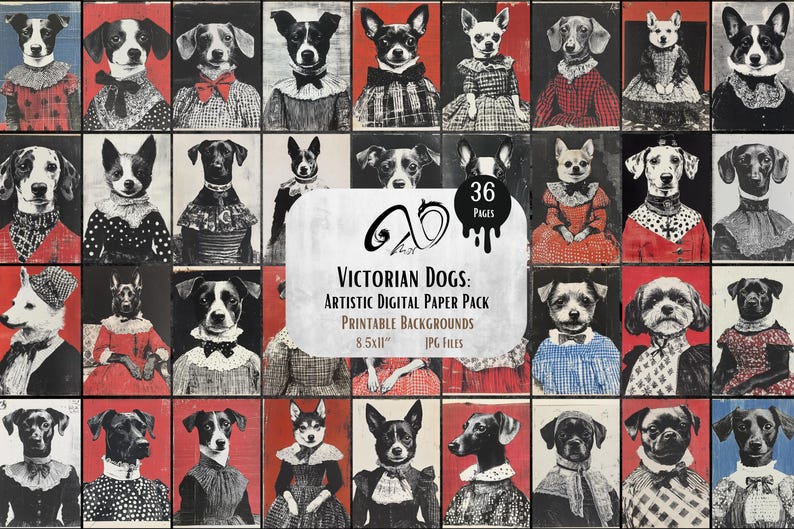 Victorian Dogs Printable Paper Pack, Whimsical Junk Journal (digital ...