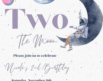 Moon Birthday Invitation Two the Moon Celestial Birthday Party Star ...