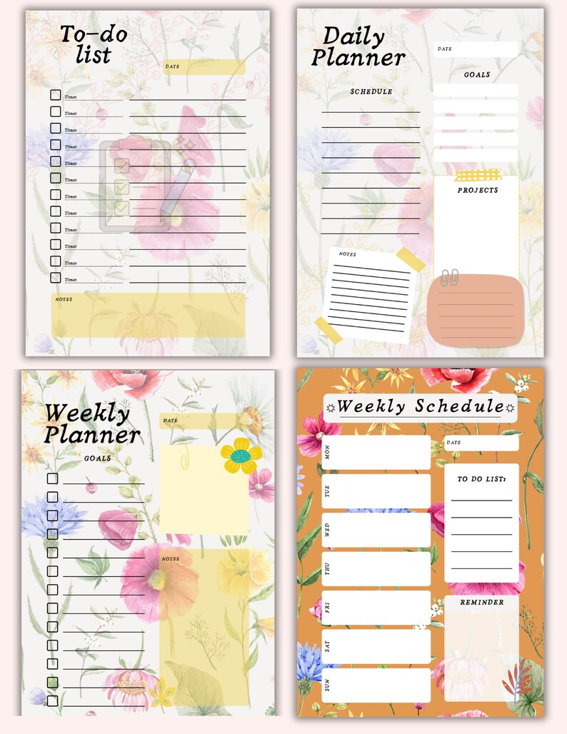 Daily Weekly Monthly Planner Printable Classic HP Digital Floral ...