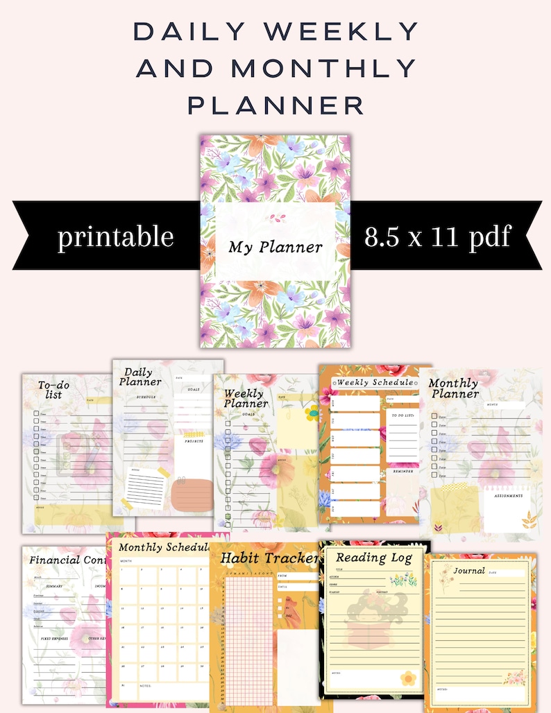 Daily Weekly Monthly Planner Printable Classic HP Digital Floral ...