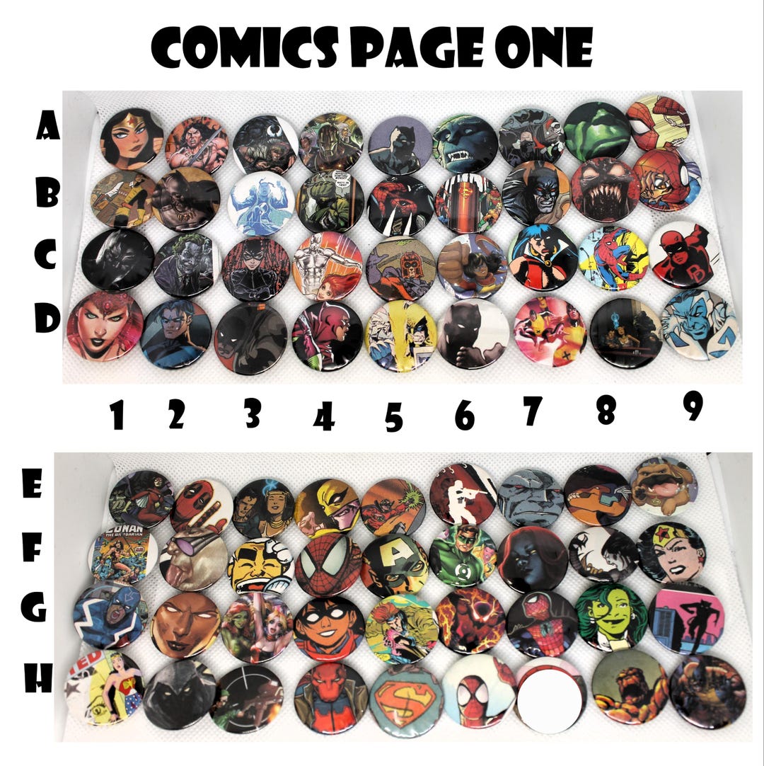 Comic Book, DC and Marvel 6 Pin Pack Random or Choose 1 Inch Pinback ...