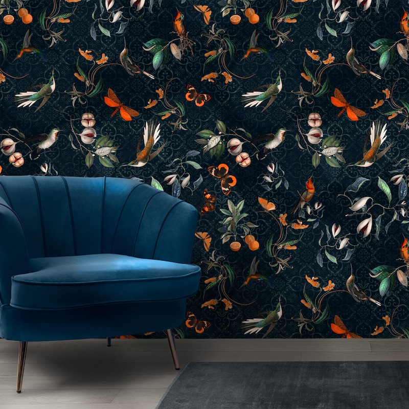 Dark Botanical Wallpaper - Etsy