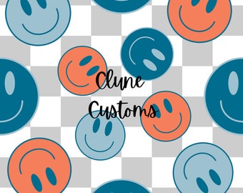 Checkered Retro Smiley Seamless Print - Etsy