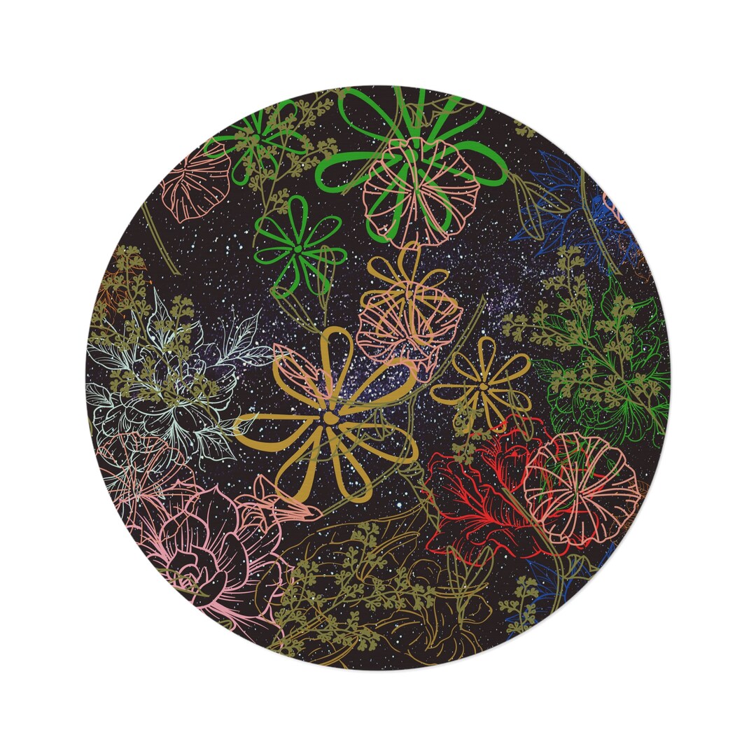 Round Floral Rug, Tropical Floral Rug, Area Rug, Circle Rug, Bedroom ...