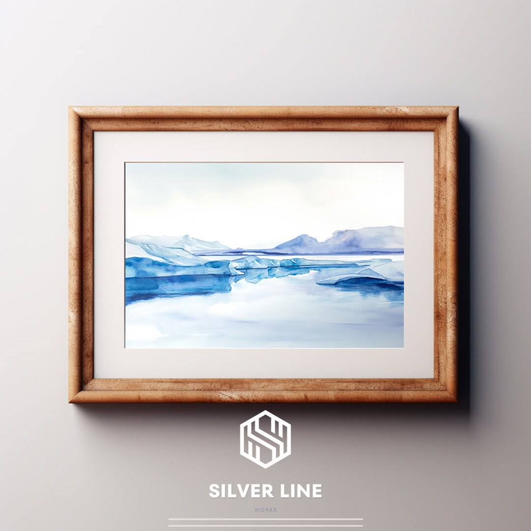 Winter Art Watercolor Print, Arctic Snowscape Painting, Glacier Park ...