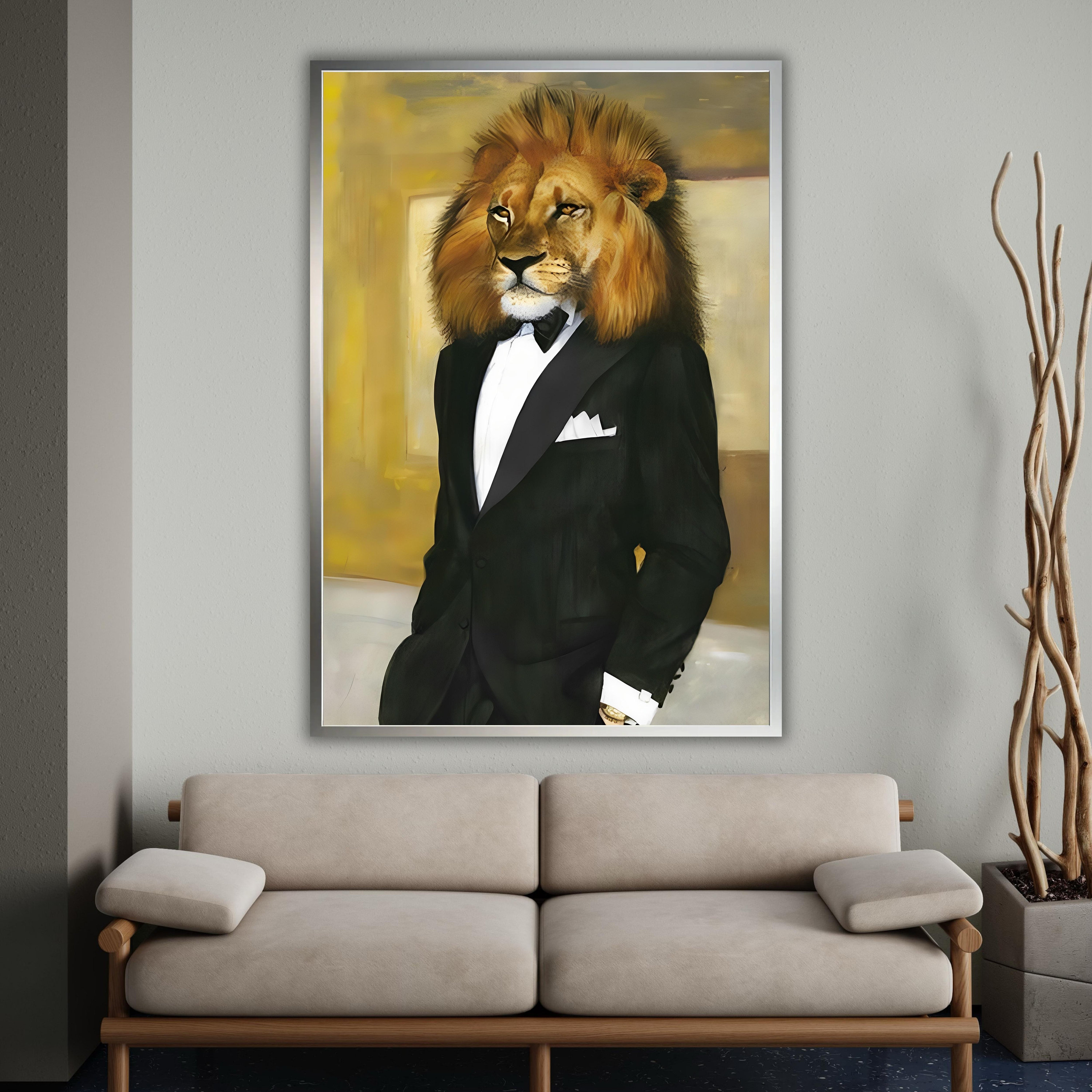 Lion in Suit Canvas Print, Noble Lion Artwork, Animal Portrait ...