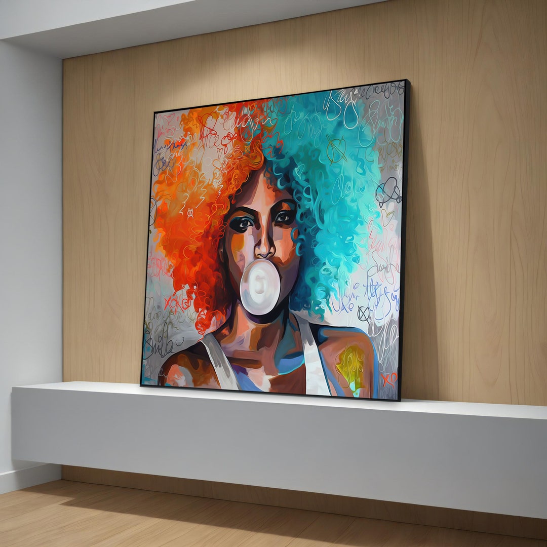 Pop Art Woman Canvas Painting - Bold Bubble Gum Wall Art - Modern Decor ...