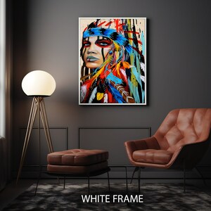 Native American Woman Canvas Wall Art, Feathered Hat Decor, Colorful ...