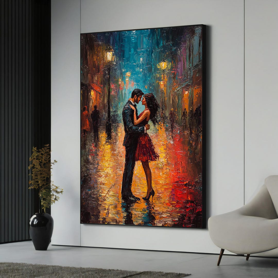 Romantic Couple Canvas Painting, Framed Wall Art, Valentine’s Day Gift ...