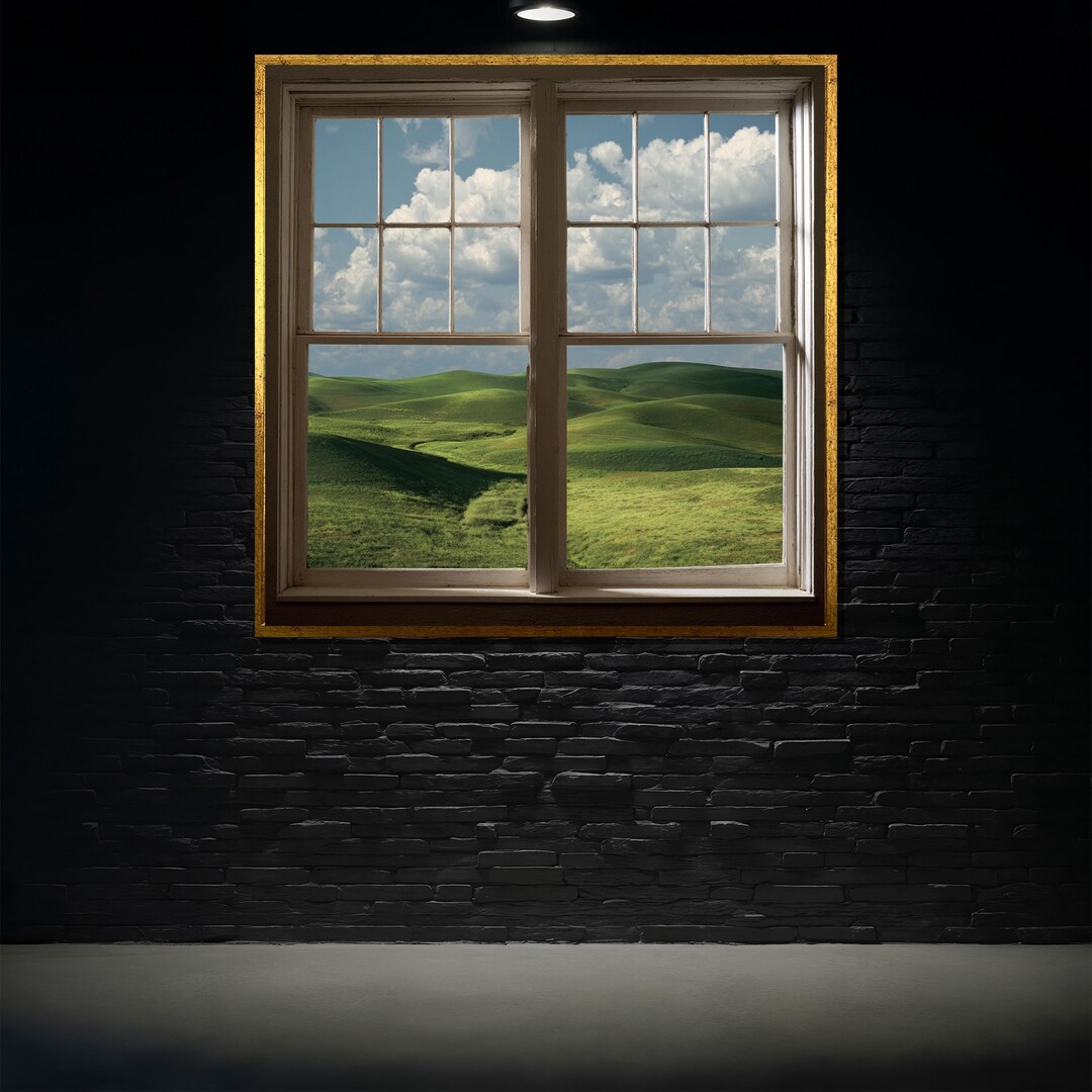 Window View Canvas Painting – Surreal Green Landscape Art, Ready to ...