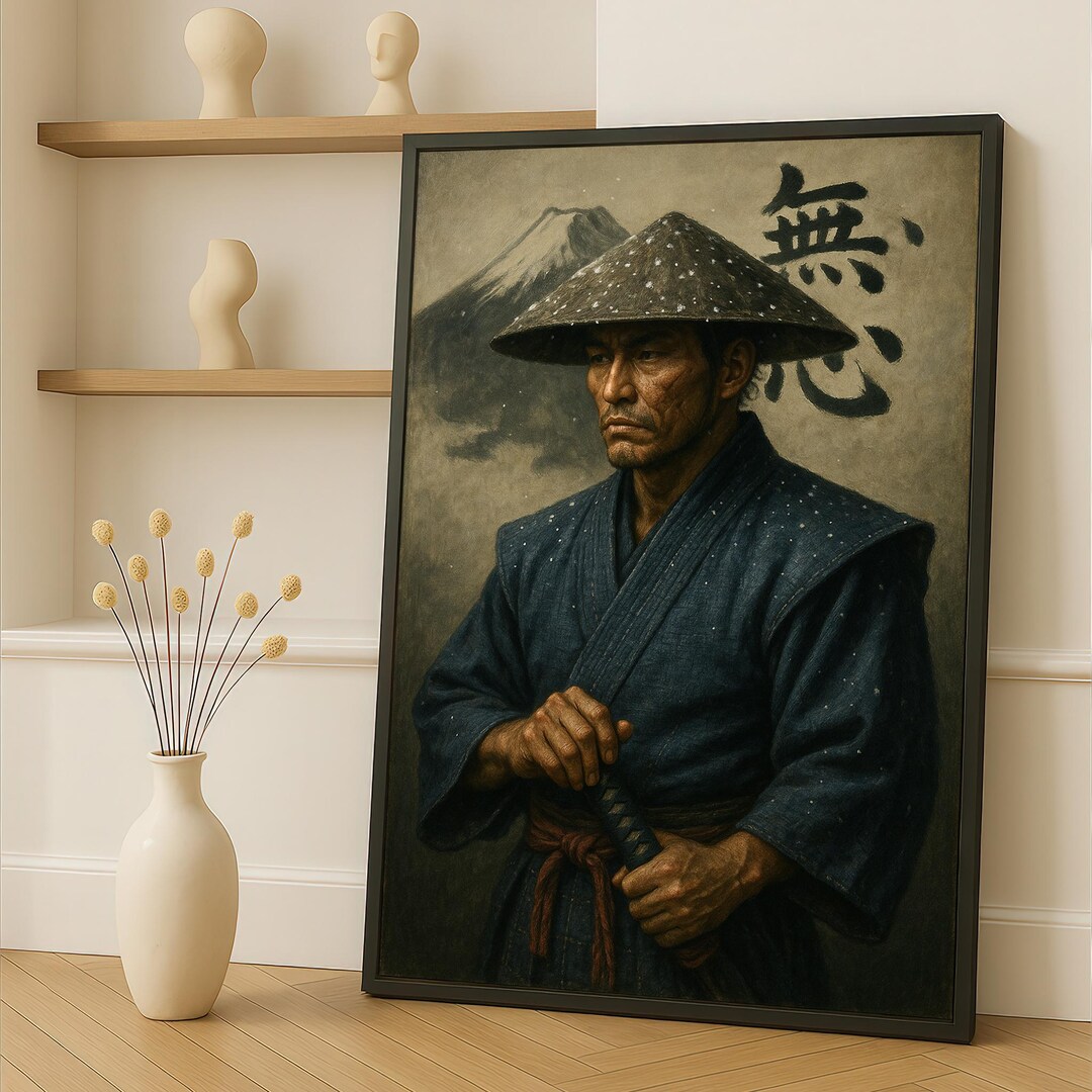 Ronin Samurai Canvas Painting With Mount Fuji – Japanese Warrior Wall ...