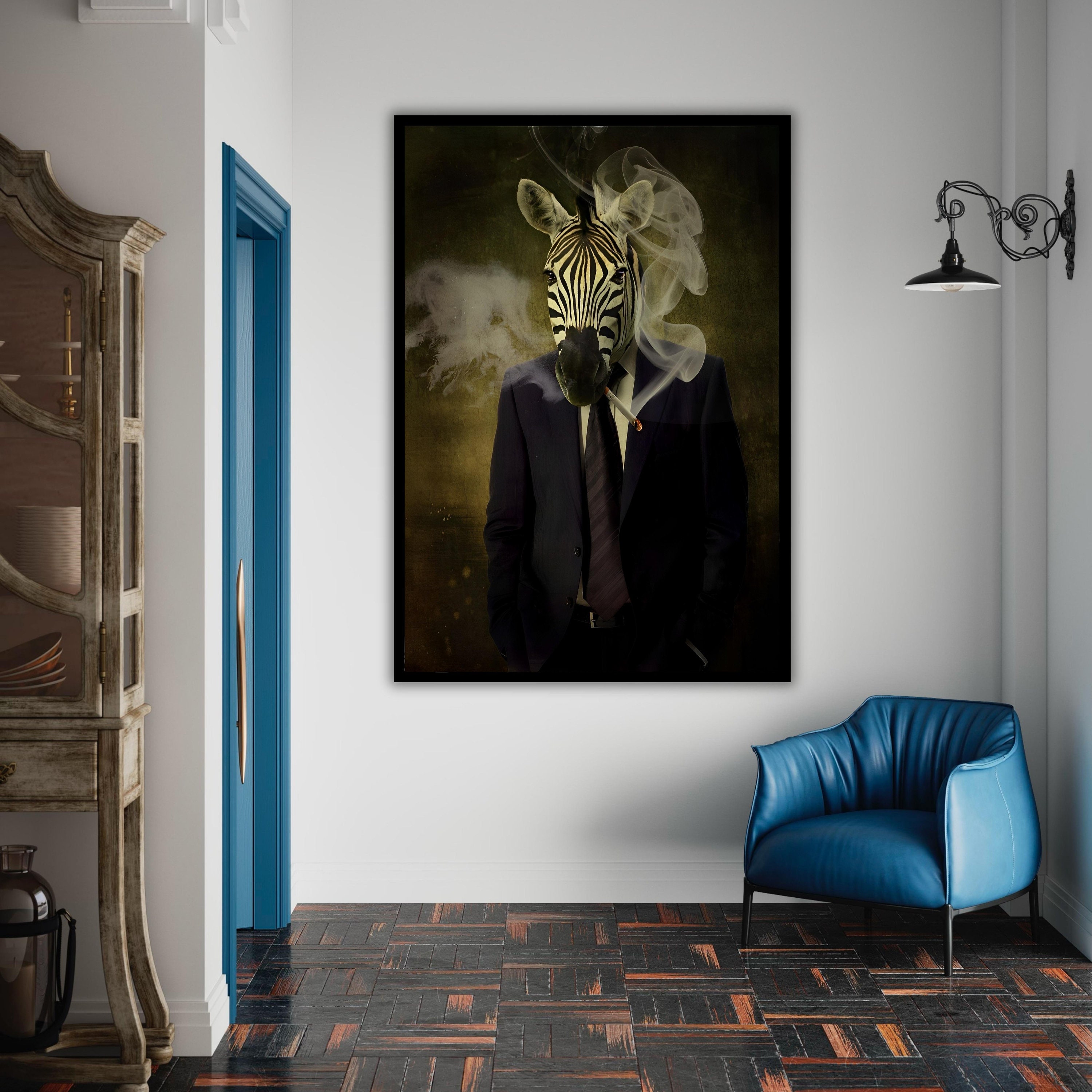 Zebra in Suit Smoking Canvas Print, Office Decor, Animal Artwork, Wall ...