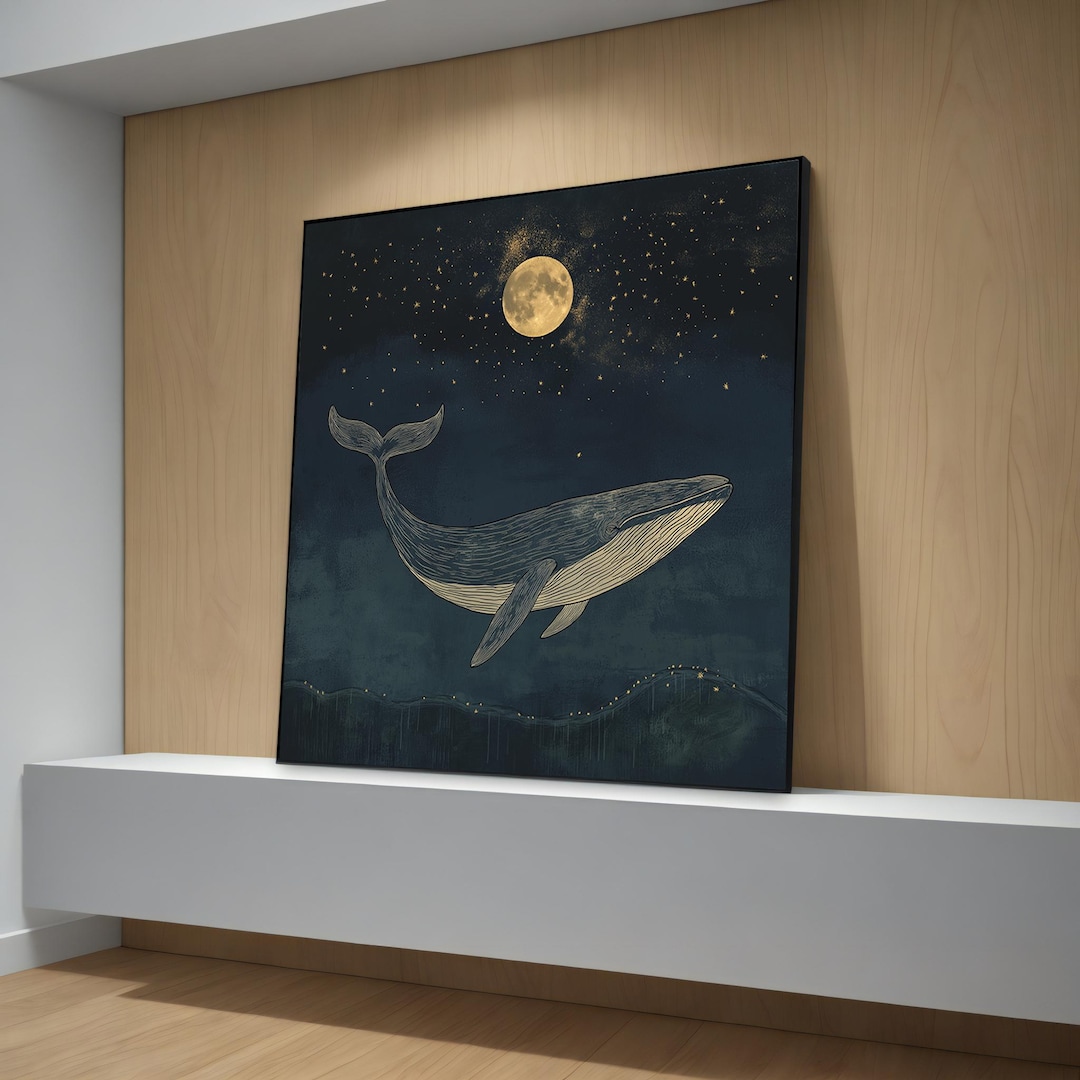 Magical Whale and Moon Canvas Painting - Dreamy Night Sky Art With ...
