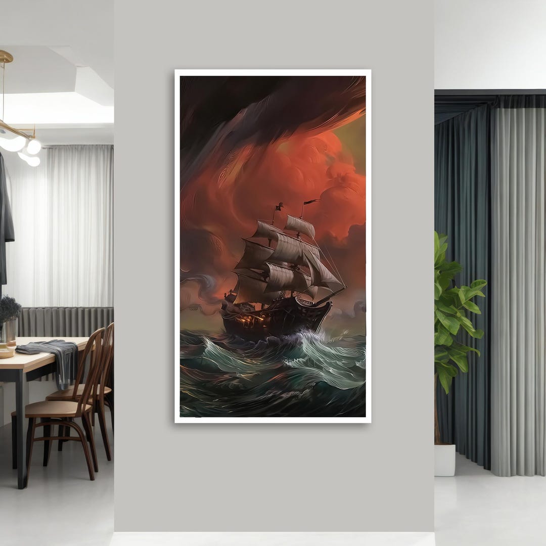 Haunted Ship in a Stormy Sea: Dramatic Nautical Canvas Painting Gift ...