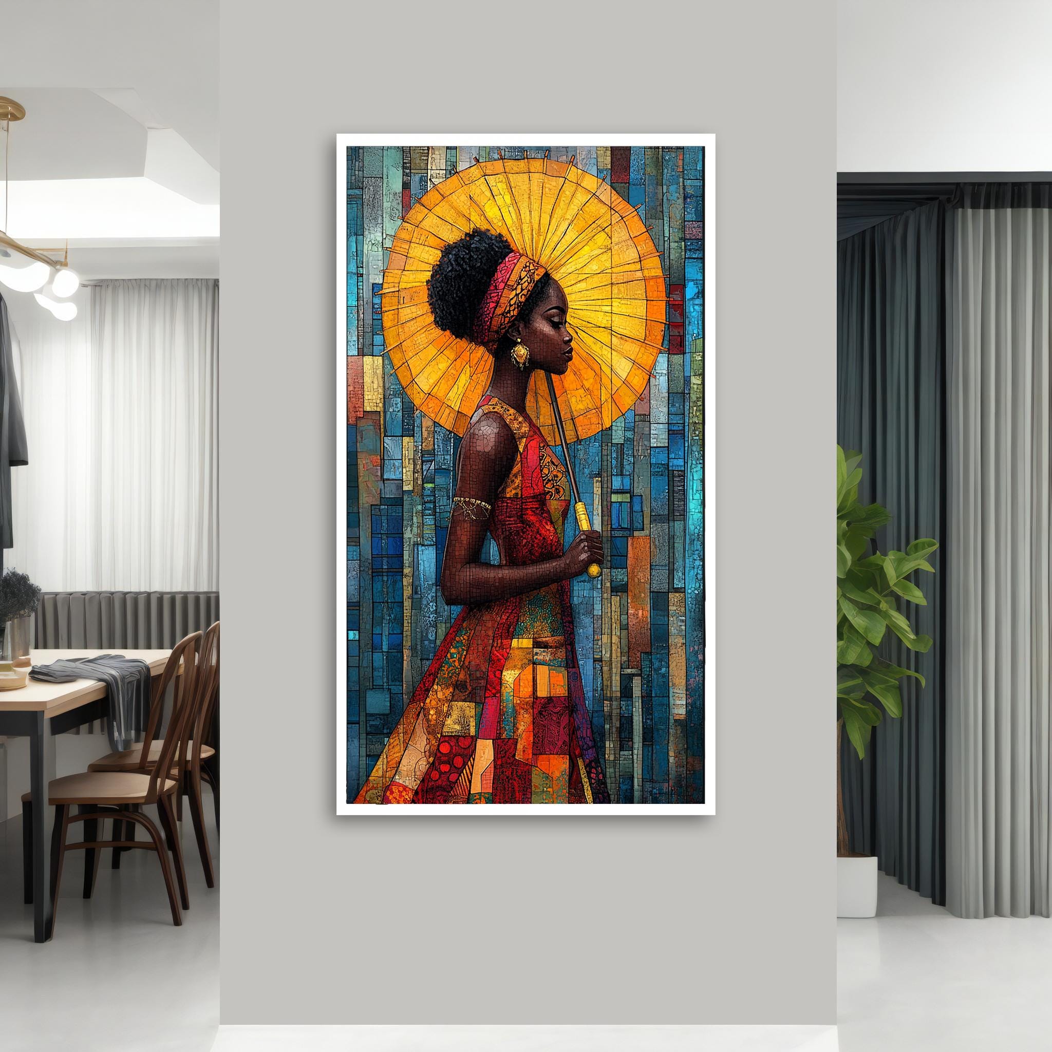 Elegant African Woman With Bright Parasol in Patchwork Dress | Bold and ...