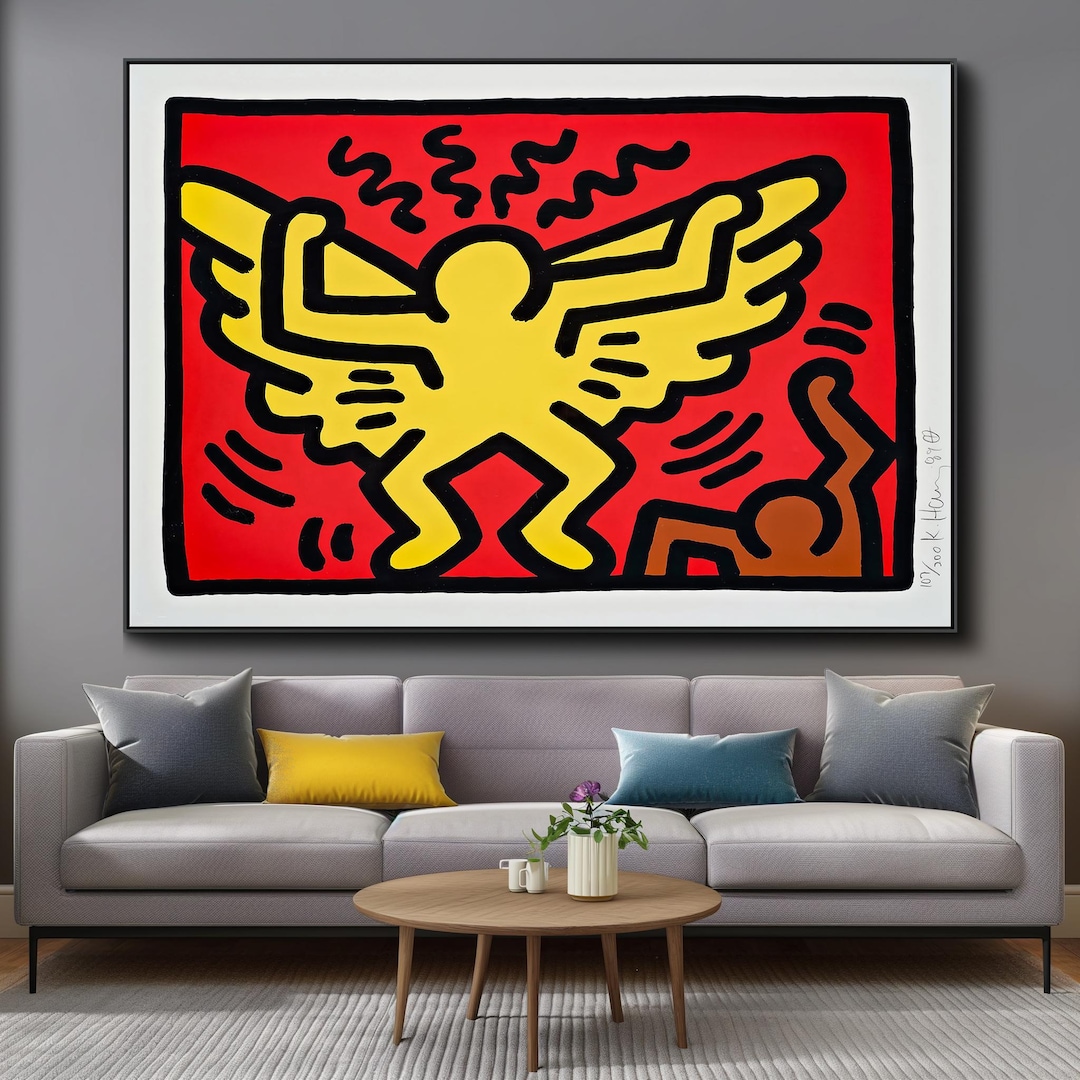 Keith Haring "angel Figure" Canvas Painting Bold Pop Art Wall Decor ...
