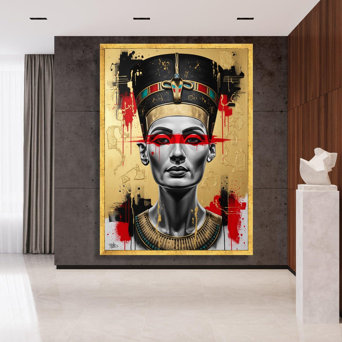Bold Nefertiti Portrait Canvas, Egyptian Art Wall Decor, Modern Ancient ...