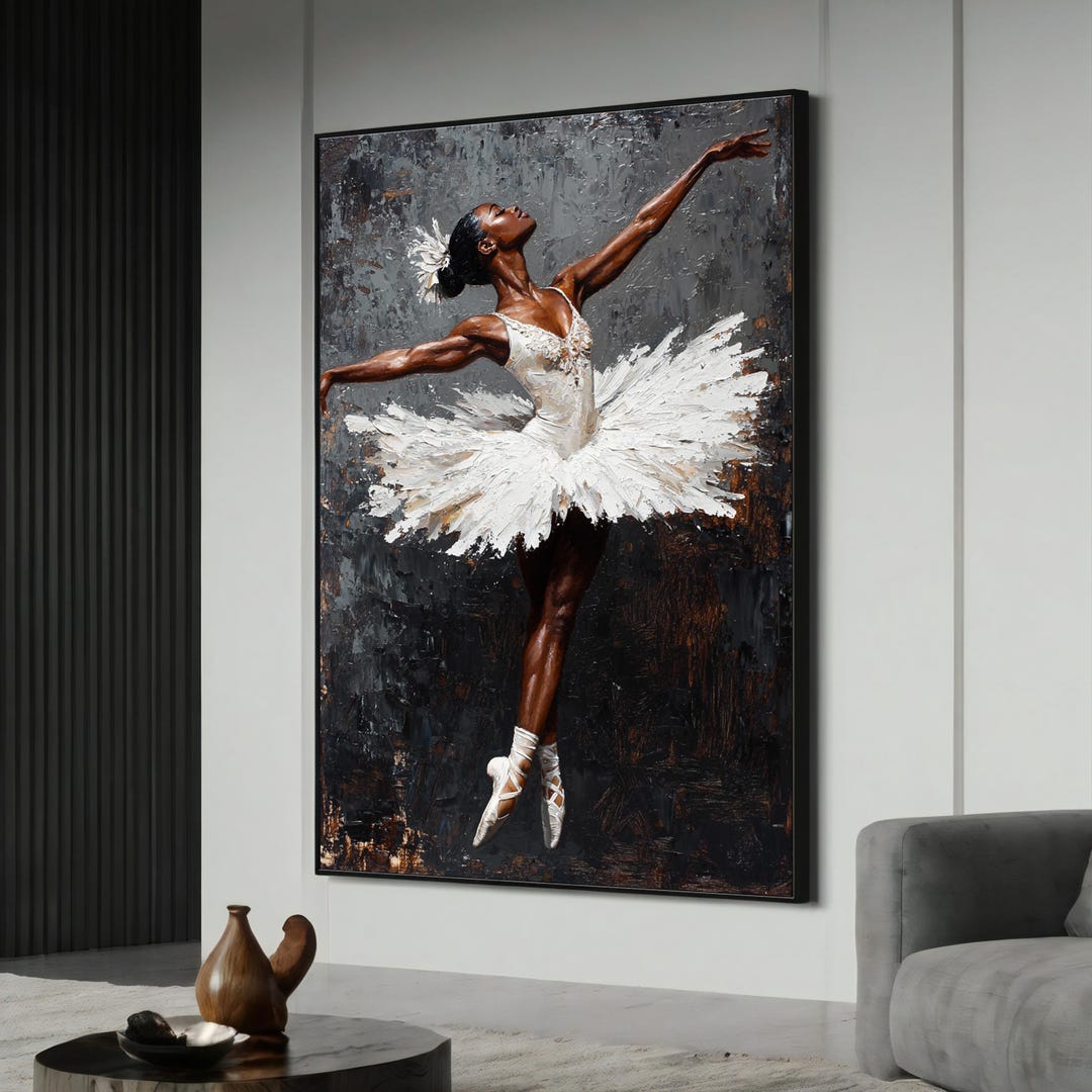 Elegant African American Ballerina Canvas Painting – Graceful Dance Art, Perfect Gift for Ballet ...