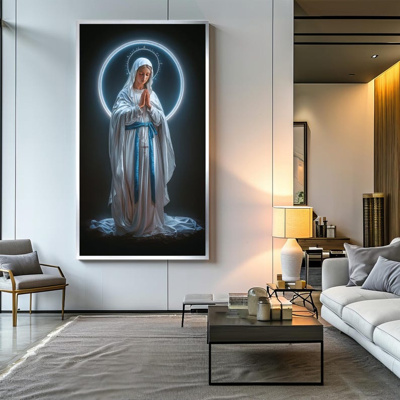 Virgin Mary Neon Halo Canvas Painting, Holy Mother Religious Art ...