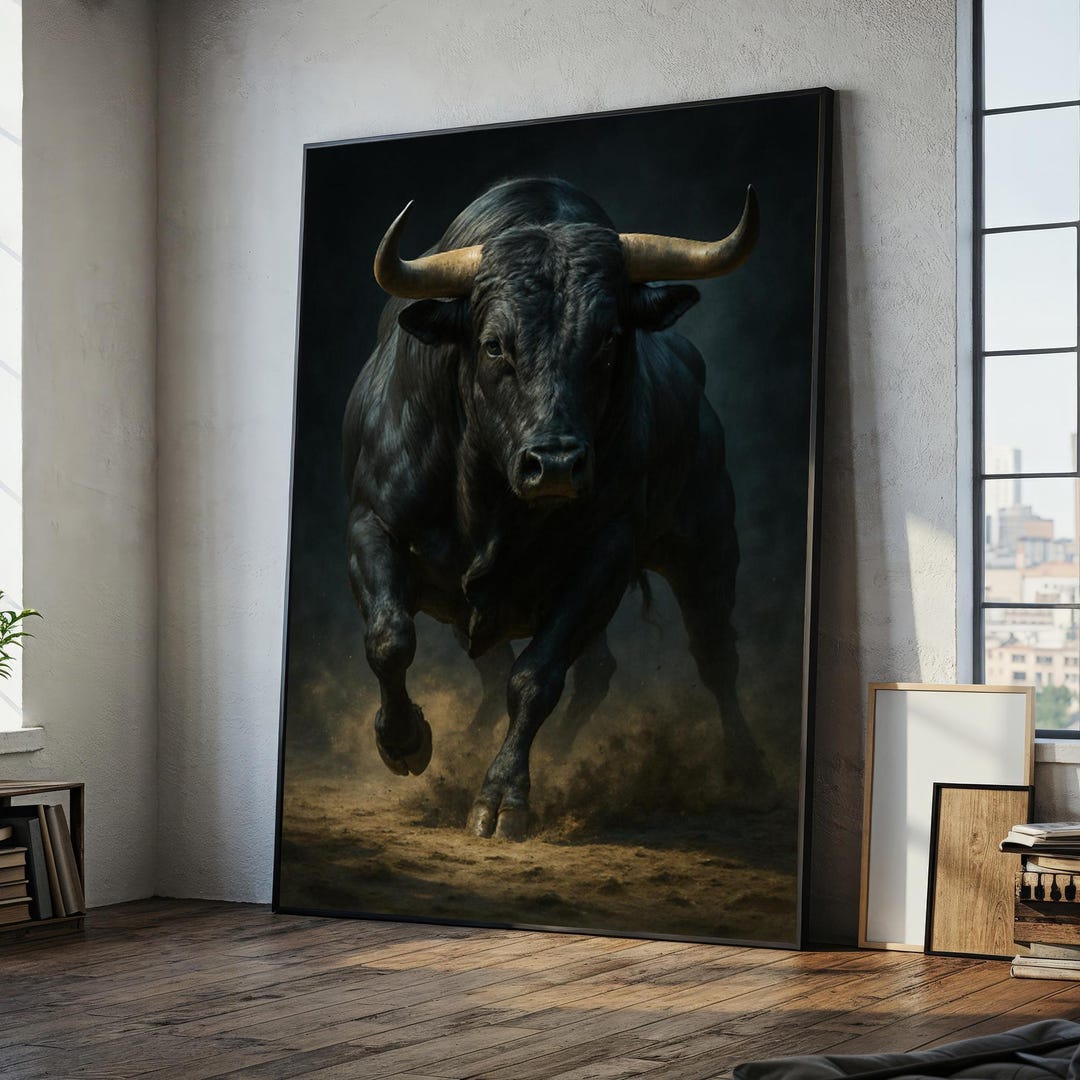 Charging Bull Canvas Painting Ready to Hang Gift, Powerful Animal Wall ...