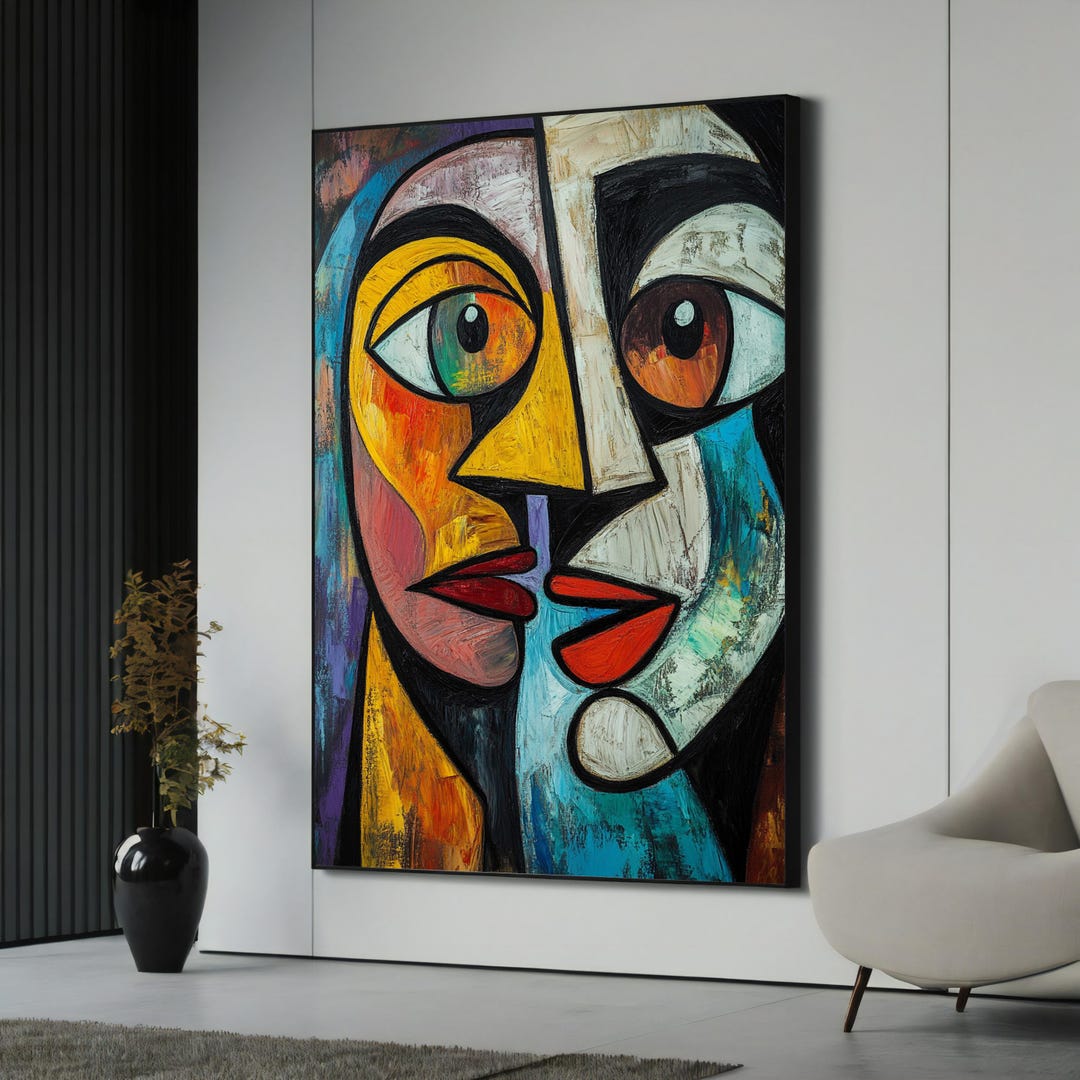 Abstract Emotional Portrait Canvas Painting – Bold Colorful Faces Art ...