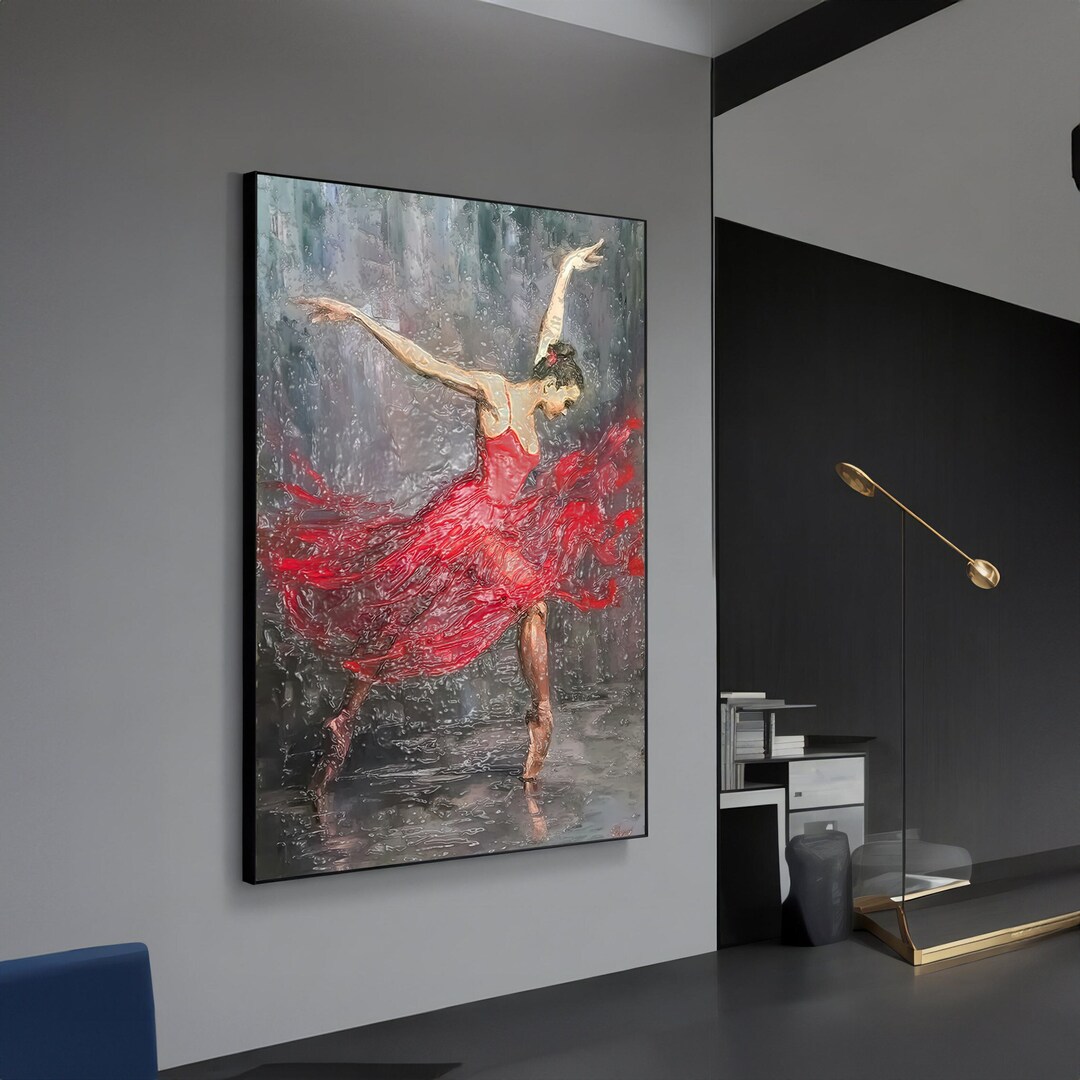Ballet Dancer in Red Dress Canvas Art, Elegant Ballerina Painting for ...