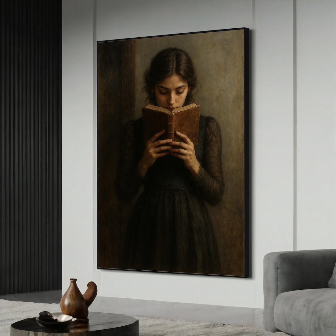 Vintage Girl Reading Book Canvas Painting – Ready to Hang Romantic Gift ...