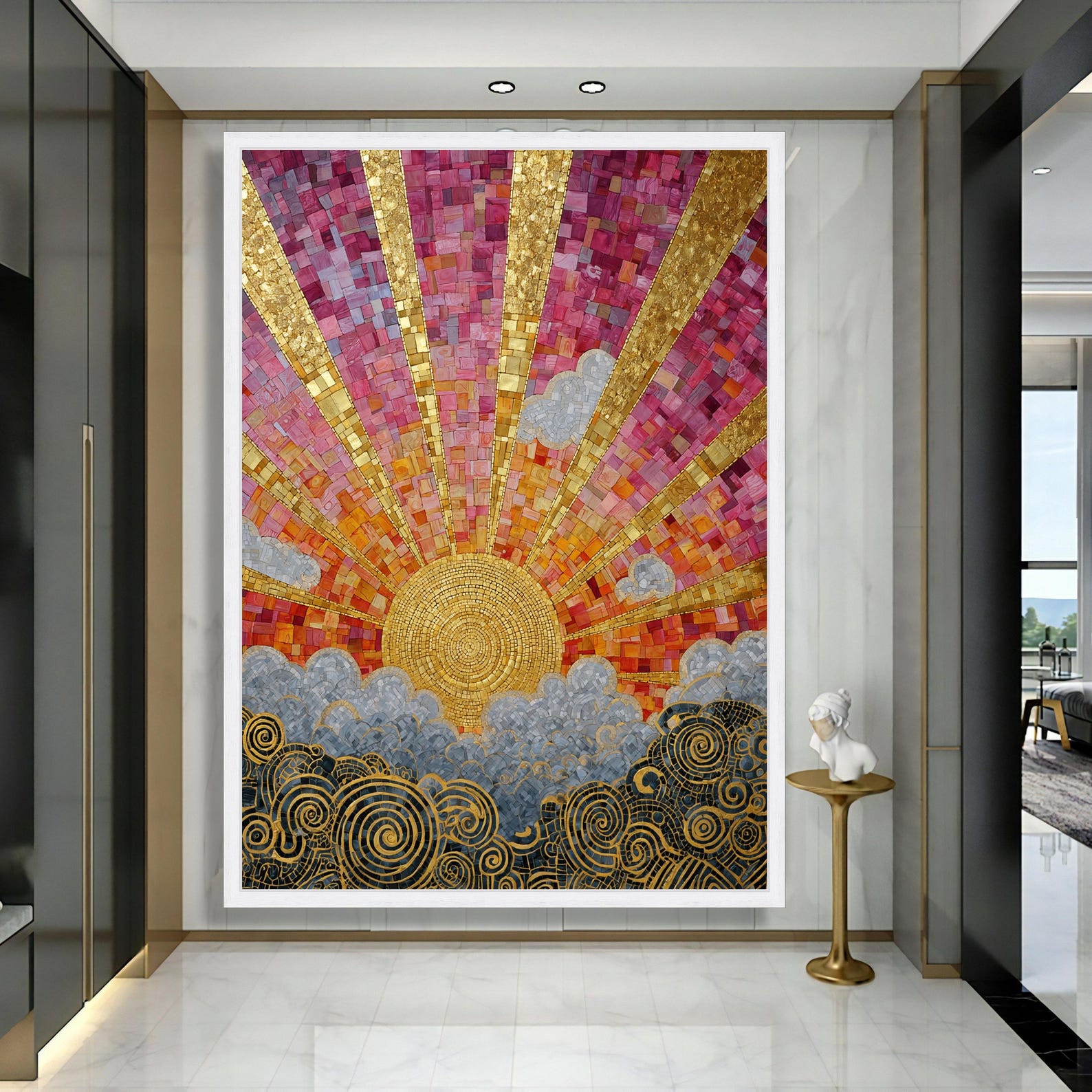 Gustav Klimt Radiant Sunburst Canvas, Mosaic Art Wall Decor, Abstract ...
